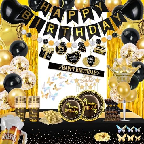 Amazon.com: ADLKGG Yellow Black Party Birthday Decoration, Happy ...