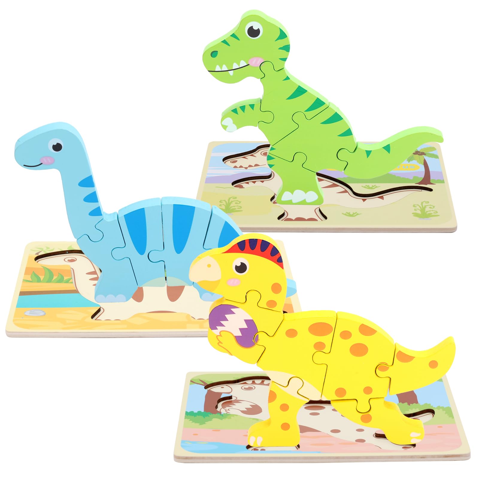 Amazon.com: 3 Pack Dinosaur Wooden Puzzles for Toddlers,Montessori Toys ...