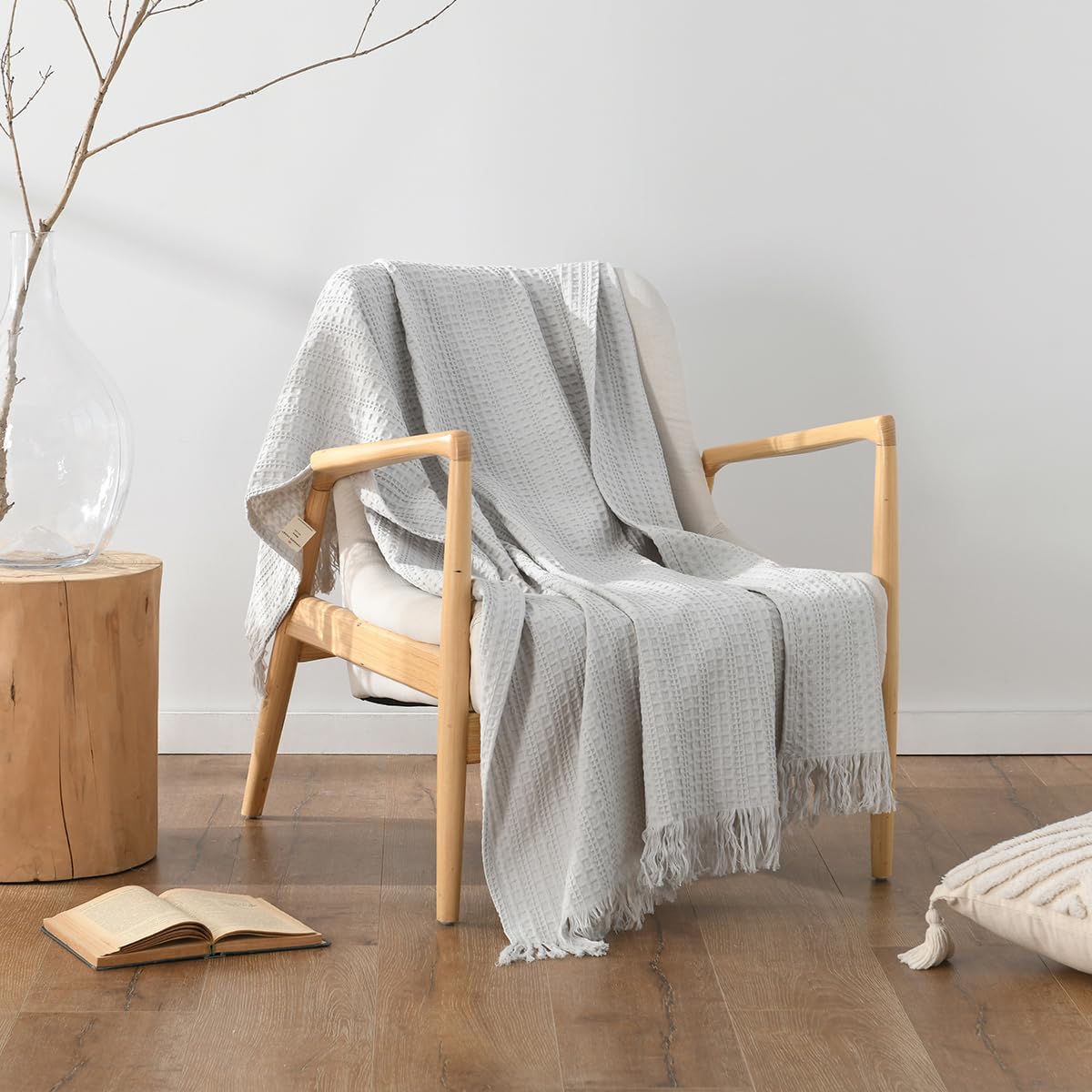 Amazon.com: 100% Cotton Waffle Blanket with Fringe, Pre-Washed Waffle ...