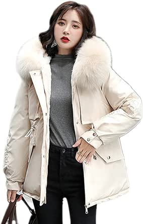 Amazon | QPQPQ ダウンジャケット 中綿ジャケット フード付き ファー付き 中綿 レディース アウター 中綿コート ダウンコート ...