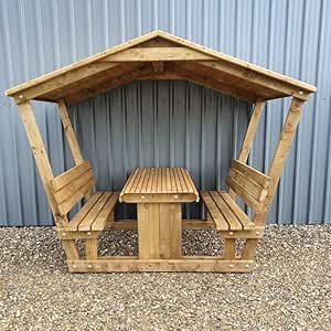 Walk in Wooden Picnic Bench with Roof (1.7m Long 8 Seat) : Amazon.co.uk ...