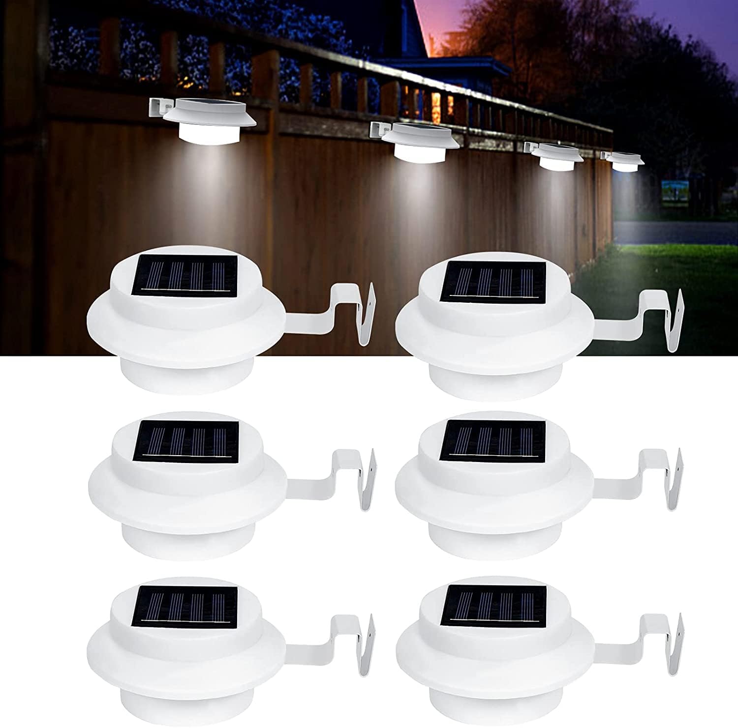 NEWNEN Solar Gutter Lights Outdoor, 6 Pack Solar Powered 3 LED Fence ...