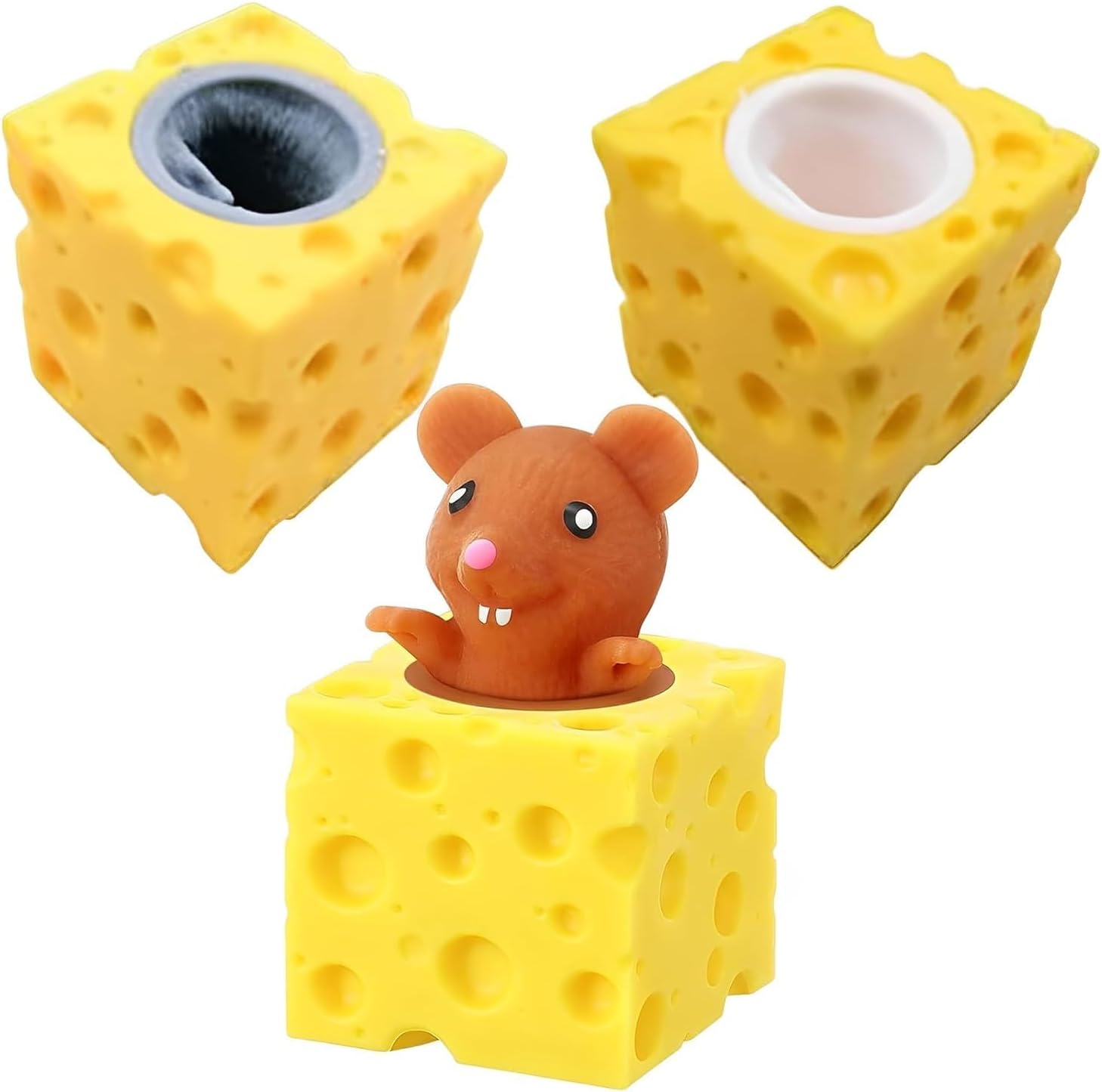 MONKEYTAIL Mouse in Cheese Squeeze Pops Toy - Set of 3 (Grey, Brown ...