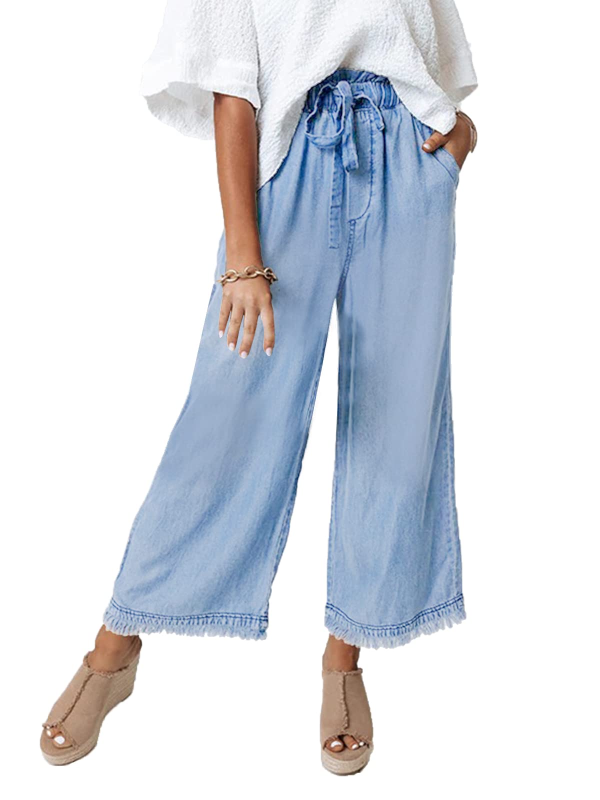 Valphsio Womens Lightweight Denim Pants Casual Baggy Trendy Jeans ...