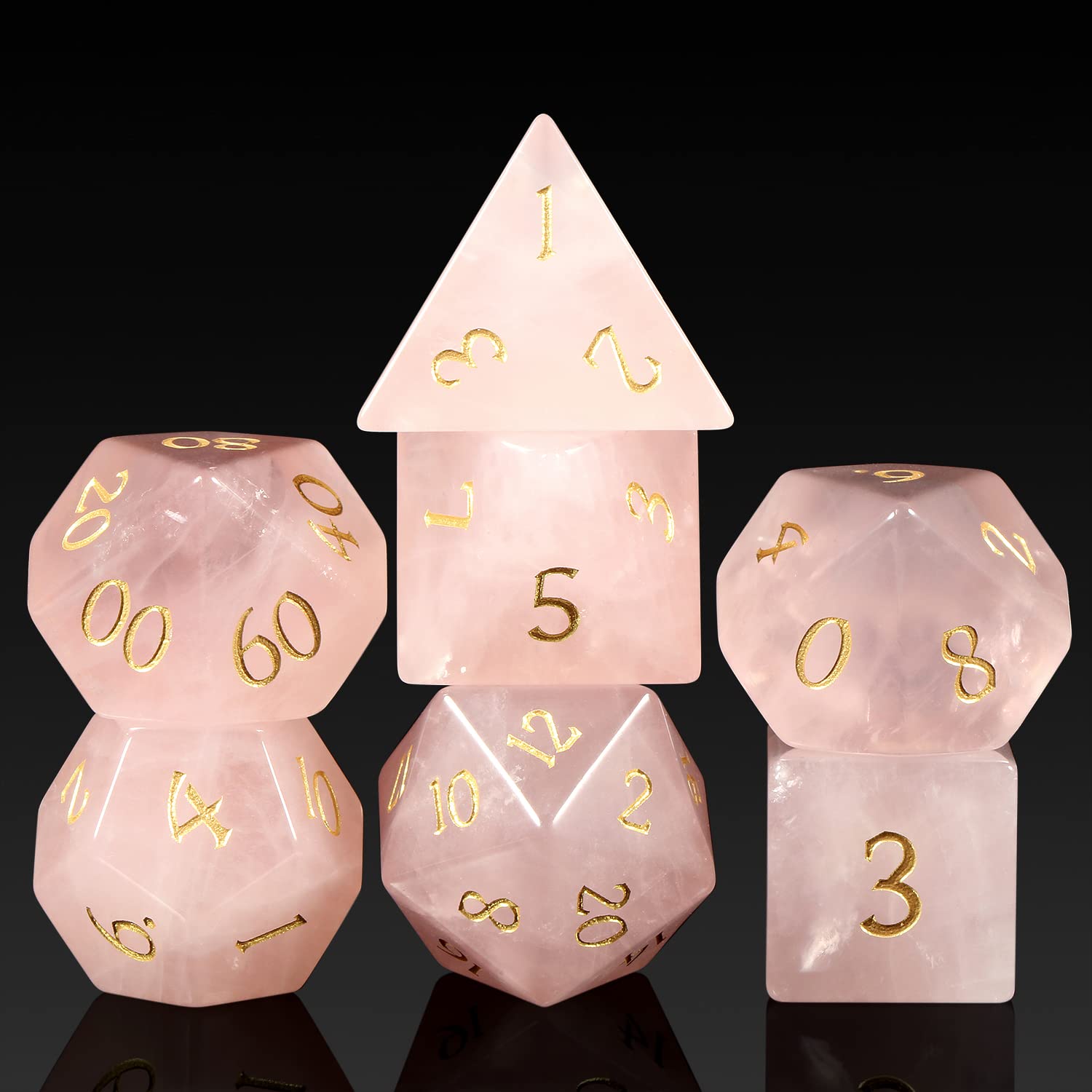 Amazon.com: Pink Quartz DND Dice Set DNDND 7 PCS Natural Crystal D&D ...
