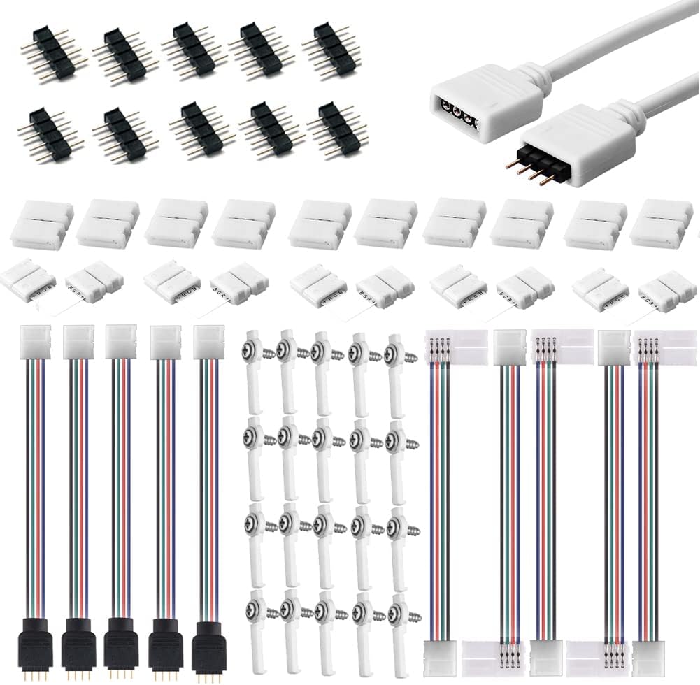 iYueMps 56 Pieces LED Strip Connector Kit for 5050 10mm 4Pin,Includes 7 ...