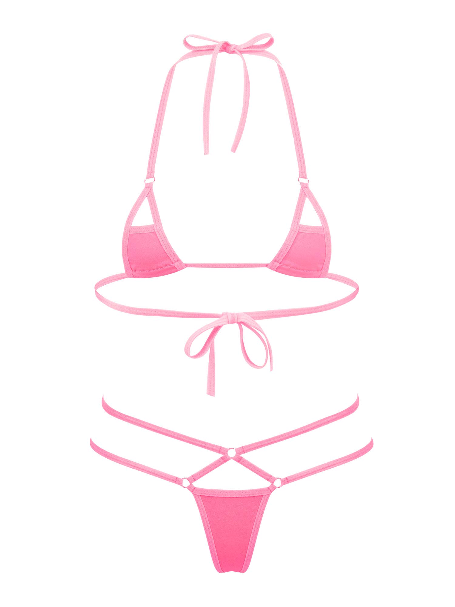 Buy Womens Sheer Extreme Bikini Hollow Out Halterneck Top and Strappy ...