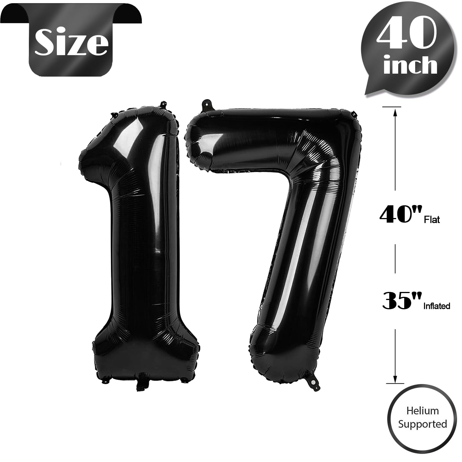 Snapklik.com : 17 Balloon Number, Black Number 17th Birthday Balloons ...