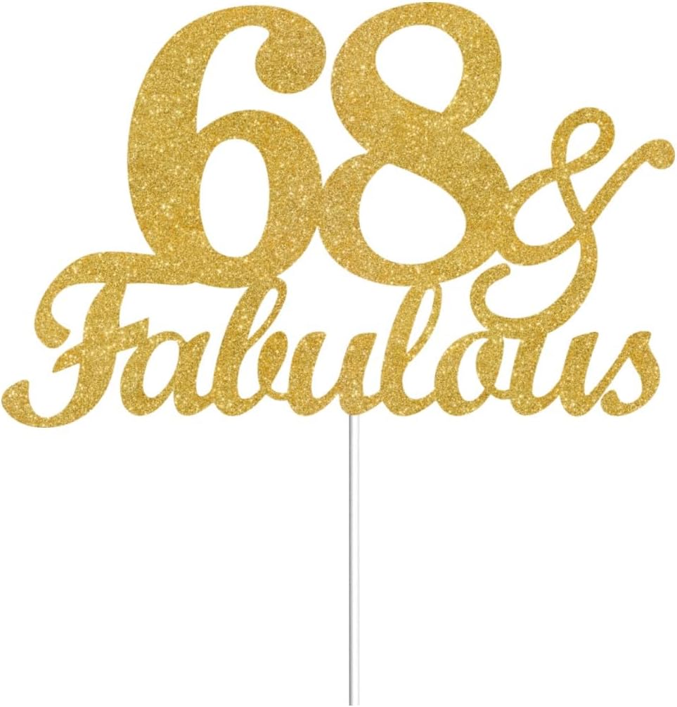 Amazon.com: 68 & Fabulous Cake Toppers Gold Glitter, Happy 68th ...