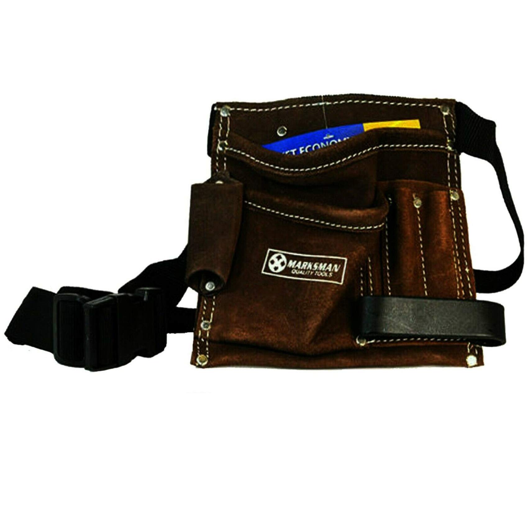 Marksman 5 x Pockets Professional Tool Belt Leather Adjustable Pouch ...