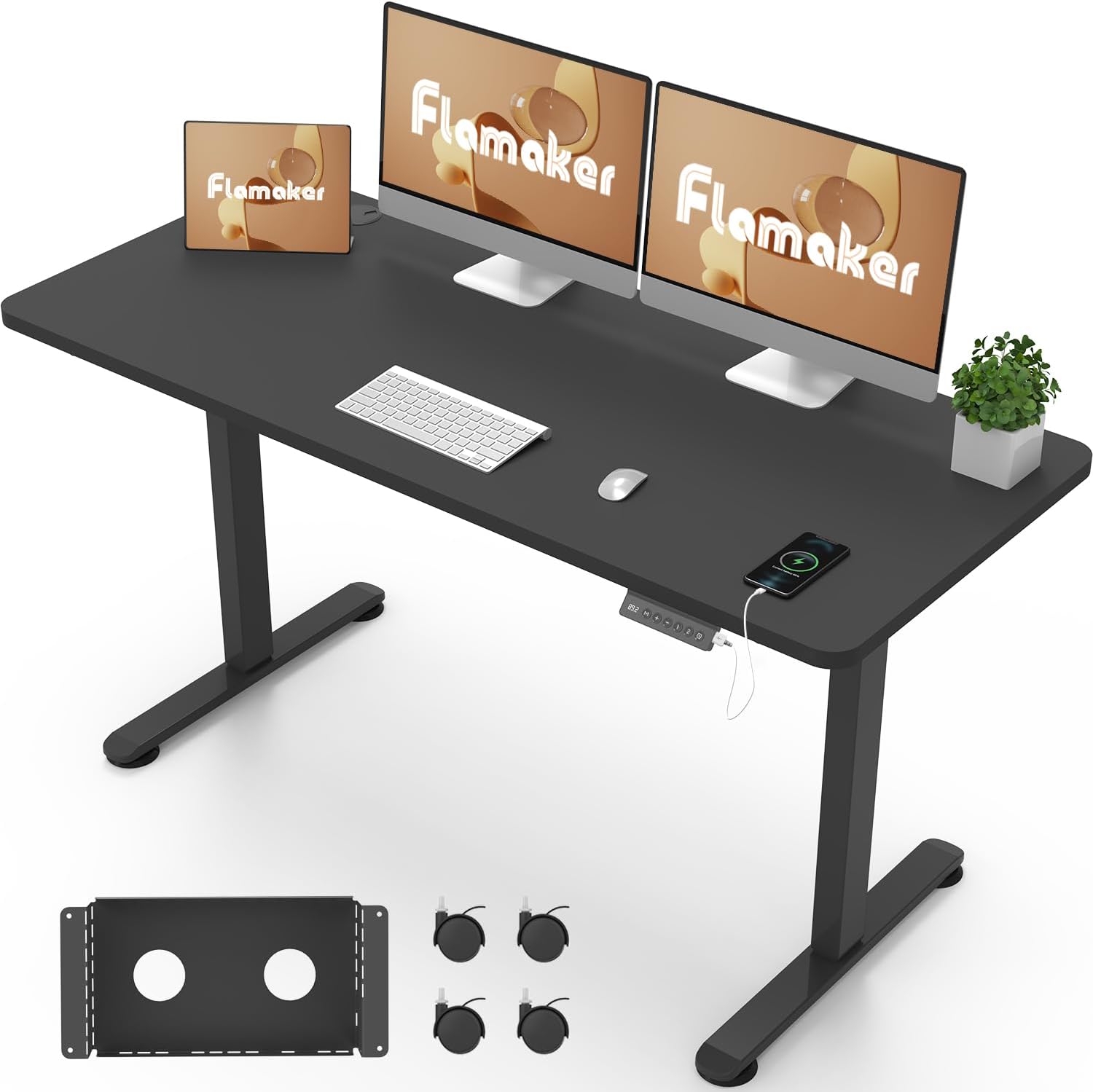Flamaker Höhenverstellbarer Schreibtisch Ganze Tischplatte 140 x 60 cm ...