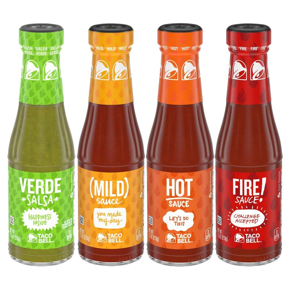 Taco Bell Paquete variado de salsa de condimentos de vidrio, 1 verde, 1 ...