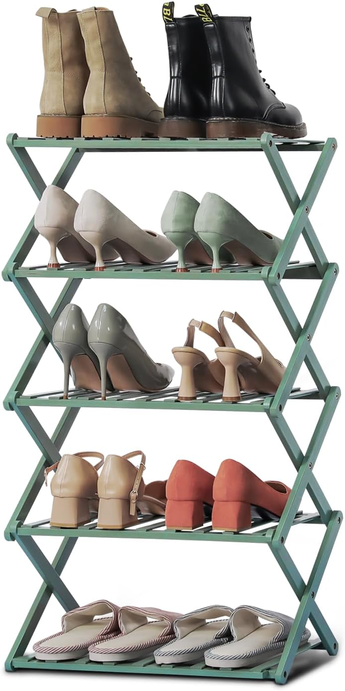 Amazon.com: Magshion 5-Tier Bamboo X-Shape Shoe Rack, Modern Style, 5 ...