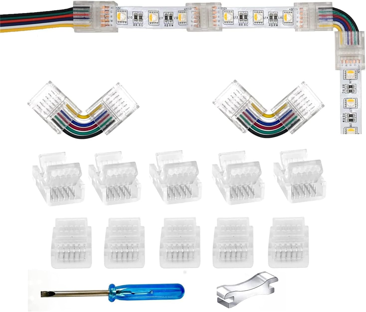 YUTOKEER 6-Pin RGB+CCT LED Strip Connector Kit – 12mm Solderless ...