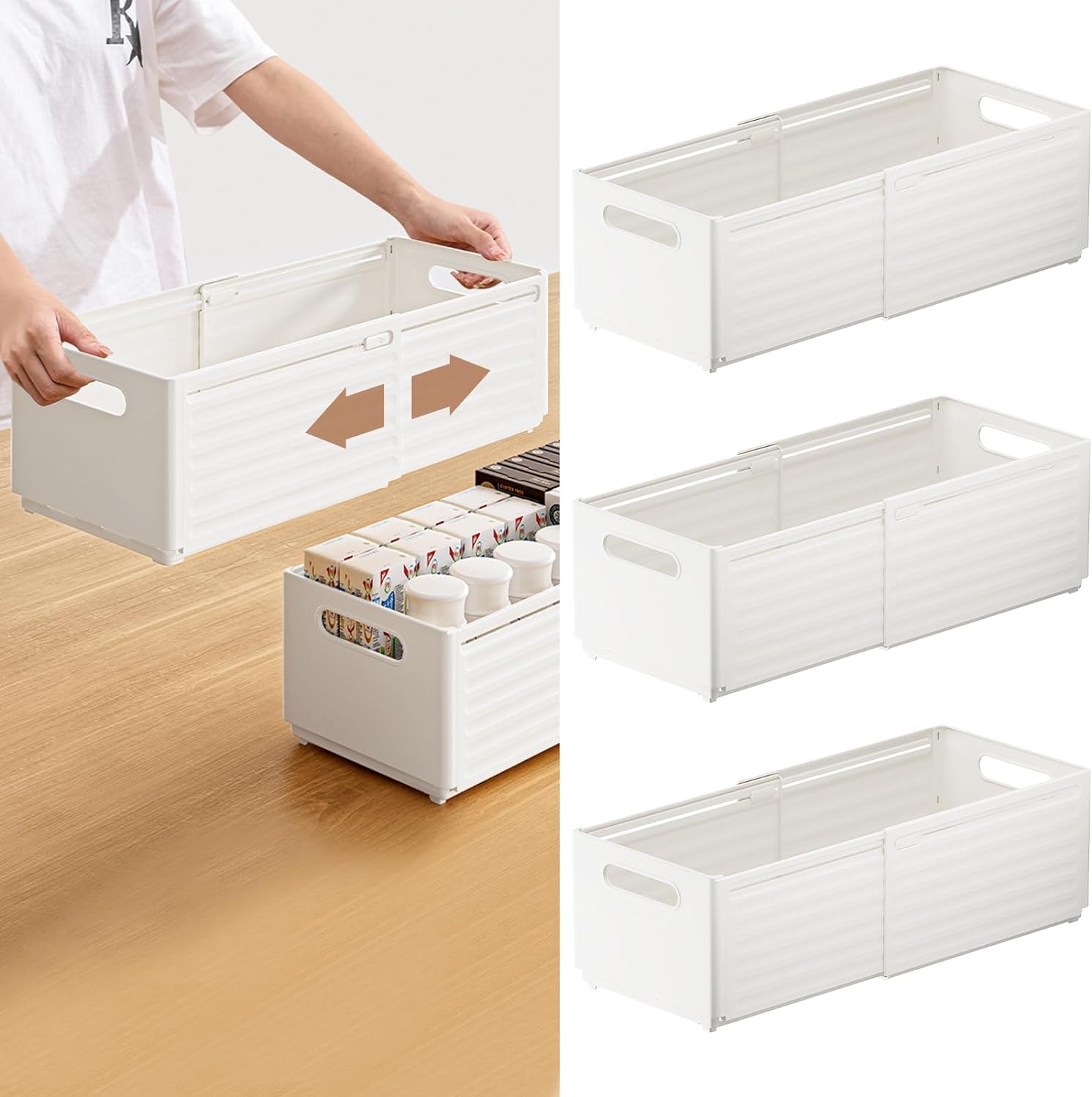 YTOPRO 3Pack Expandable Storage Box,Plastic Storage Bins Adjustable ...