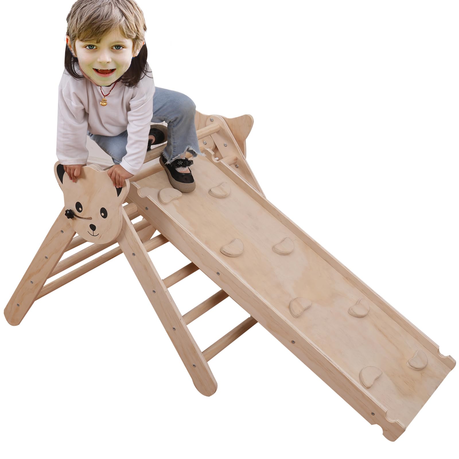 Pikler Triangle Climber with Ramp Slide Arch 5 in 1 Set, Foldable ...
