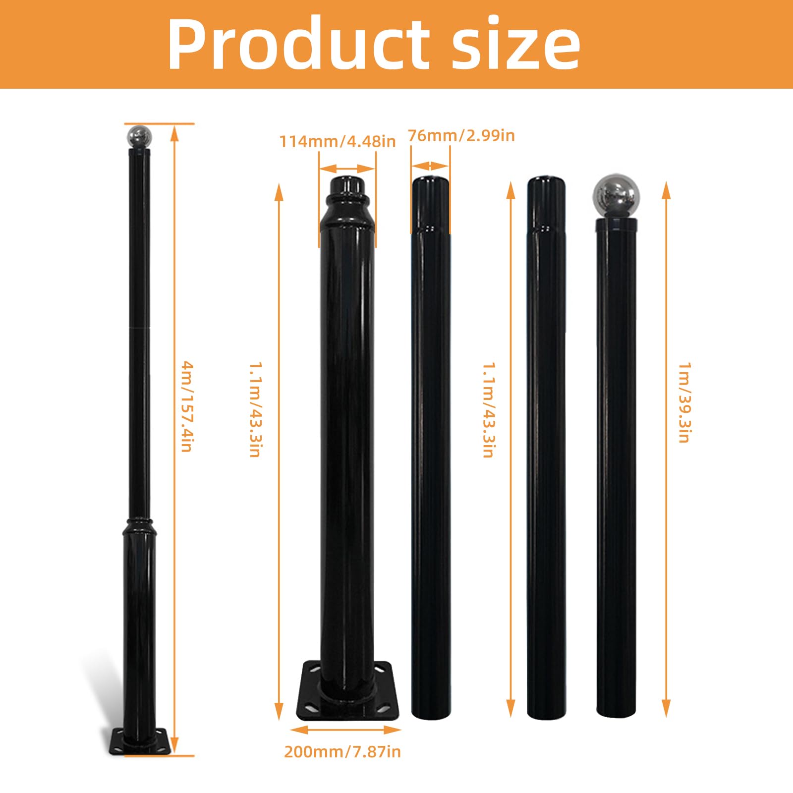 Snapklik.com : TTSITG Street Light Pole 13ft Tall - Black Outdoor ...