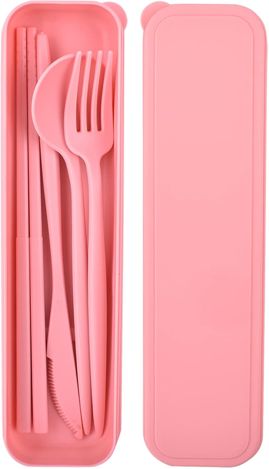 Amazon.com | Portable Plastic Cutlery with Case, Reusable Utensils Set ...