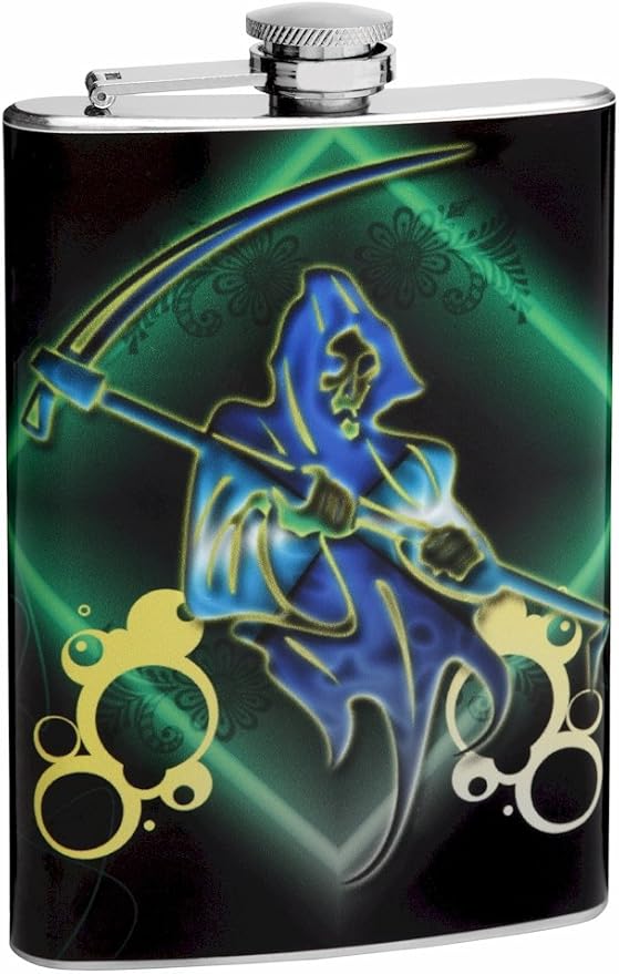 Amazon.com | Hip Flask Holding 8 oz - The Grim Reaper Design - Pocket ...