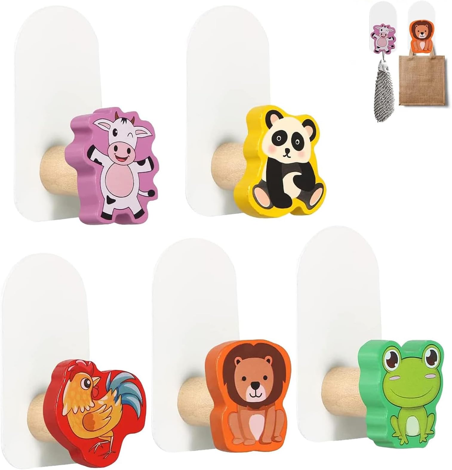 KRANX 5pcs Cute Animal Coat Hooks - Creative Adhesive Wall Hooks for ...