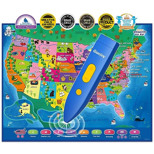Amazon.com: Qiaojoy Bilingual Interactive Map for Kids Talking USA Map ...
