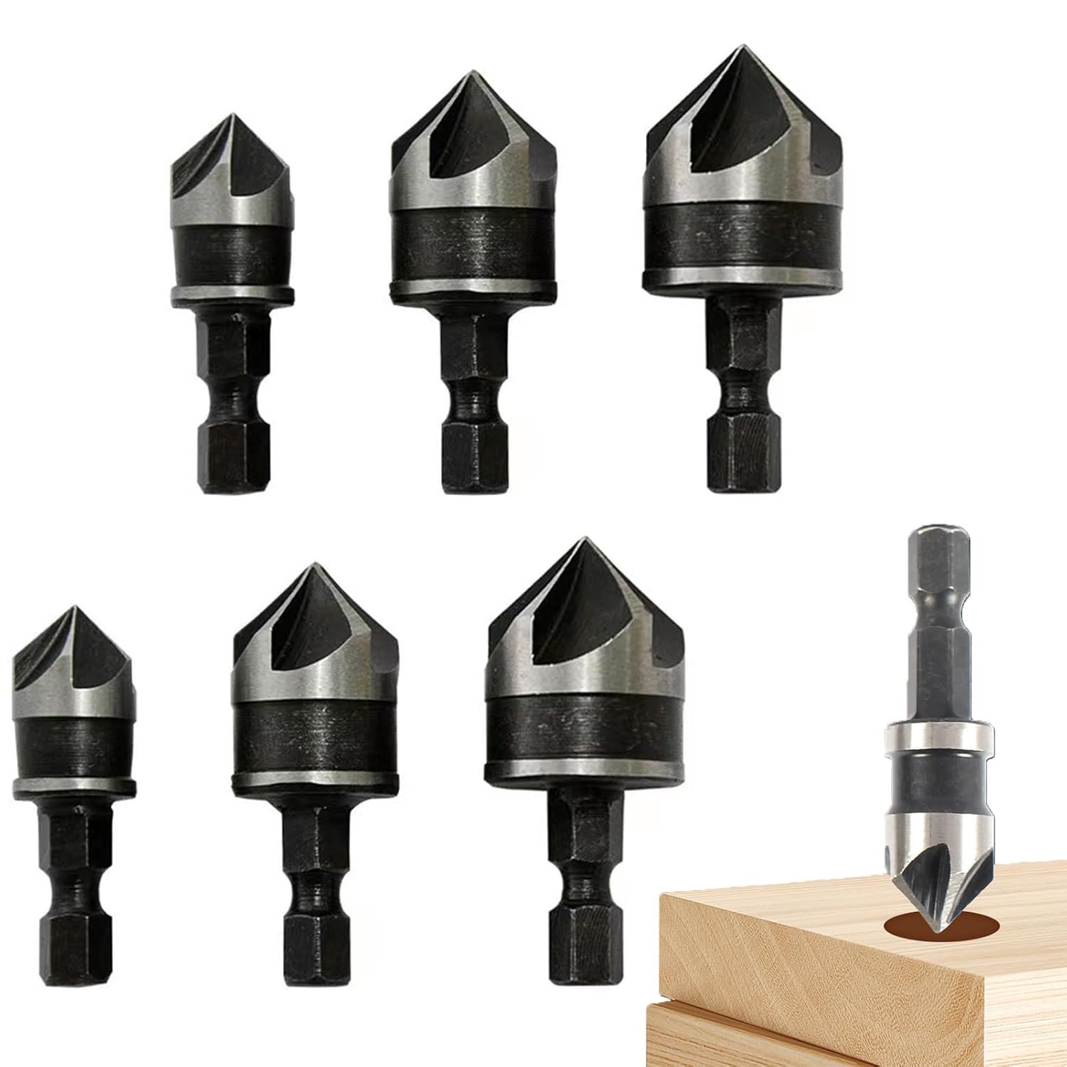 6PCS Countersink Drill Bit Set for Wood - 90° Titanium Coated Counter ...