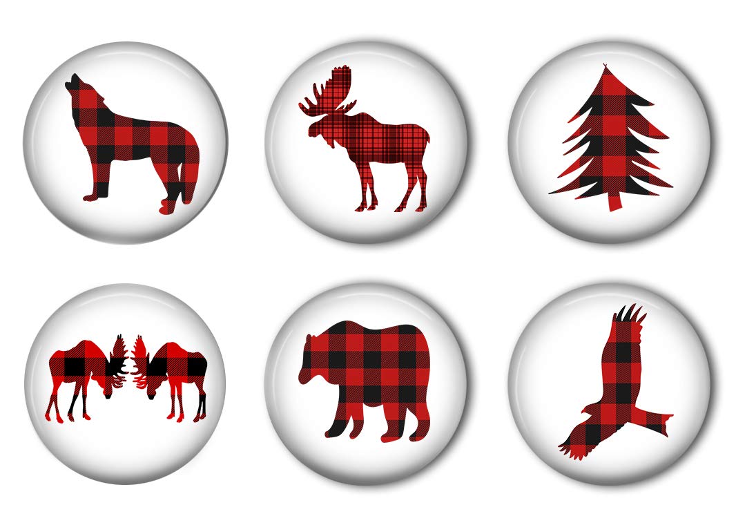 Amazon.com: Woodland Red Plaid Round Refrigerator Magnet Set : Home ...