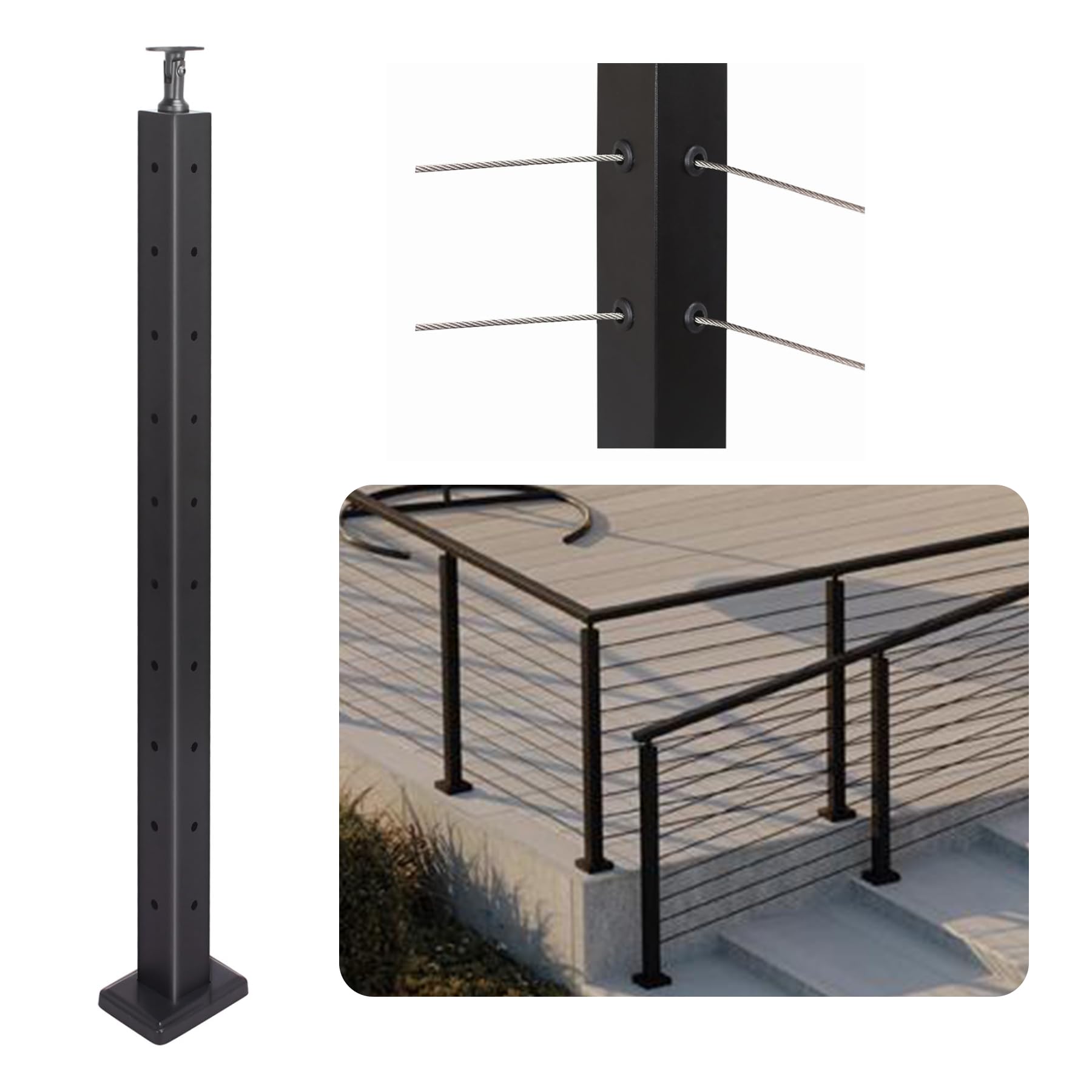 Snapklik.com : Sidasu 36" Corner Post For Cable Railing, L-Drilled ...