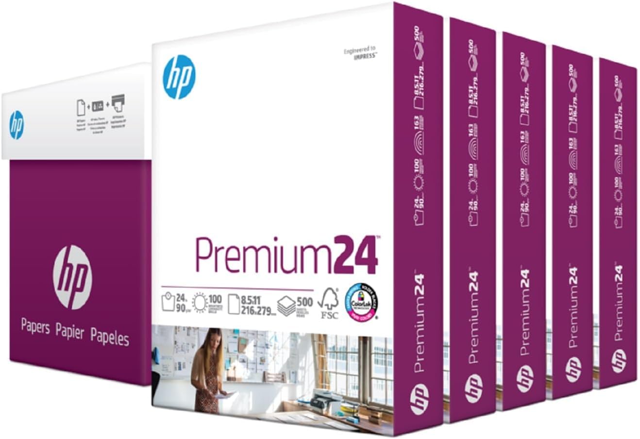 HP Printer Paper 8.5x11 Premium 24 lb 5 Ream Case 2500 Sheets 100 ...