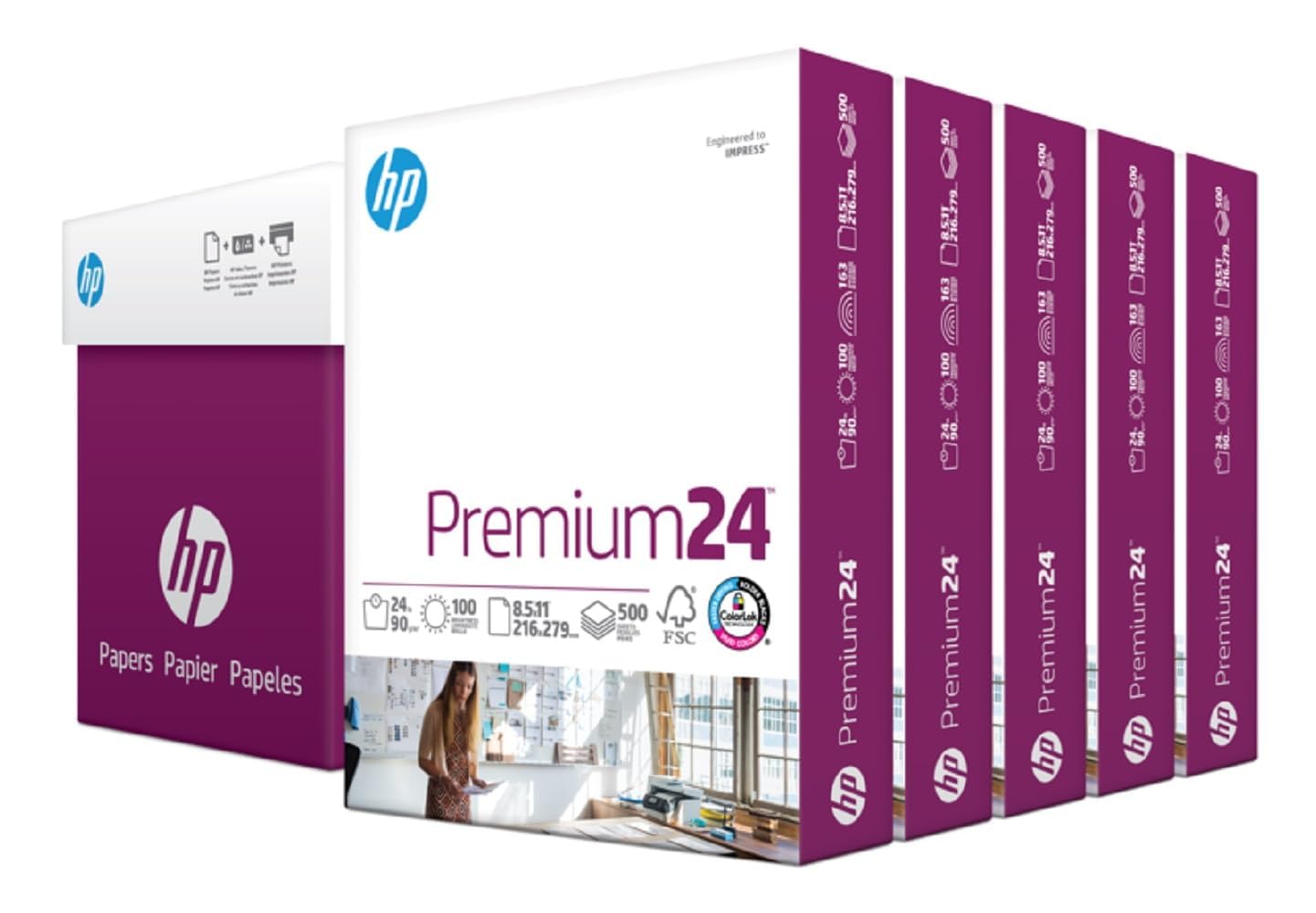 HP Printer Paper 8.5x11 Premium 24 lb 5 Ream Case 2500 Sheets 100 ...