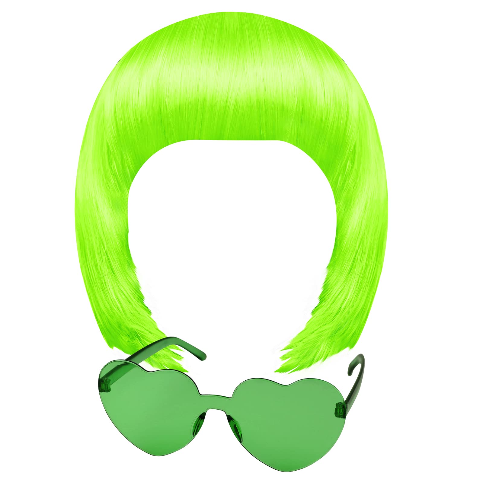 Amazon.com: MIAHART Green Short Bob Wig and Sunglass Set, Neon Colored ...