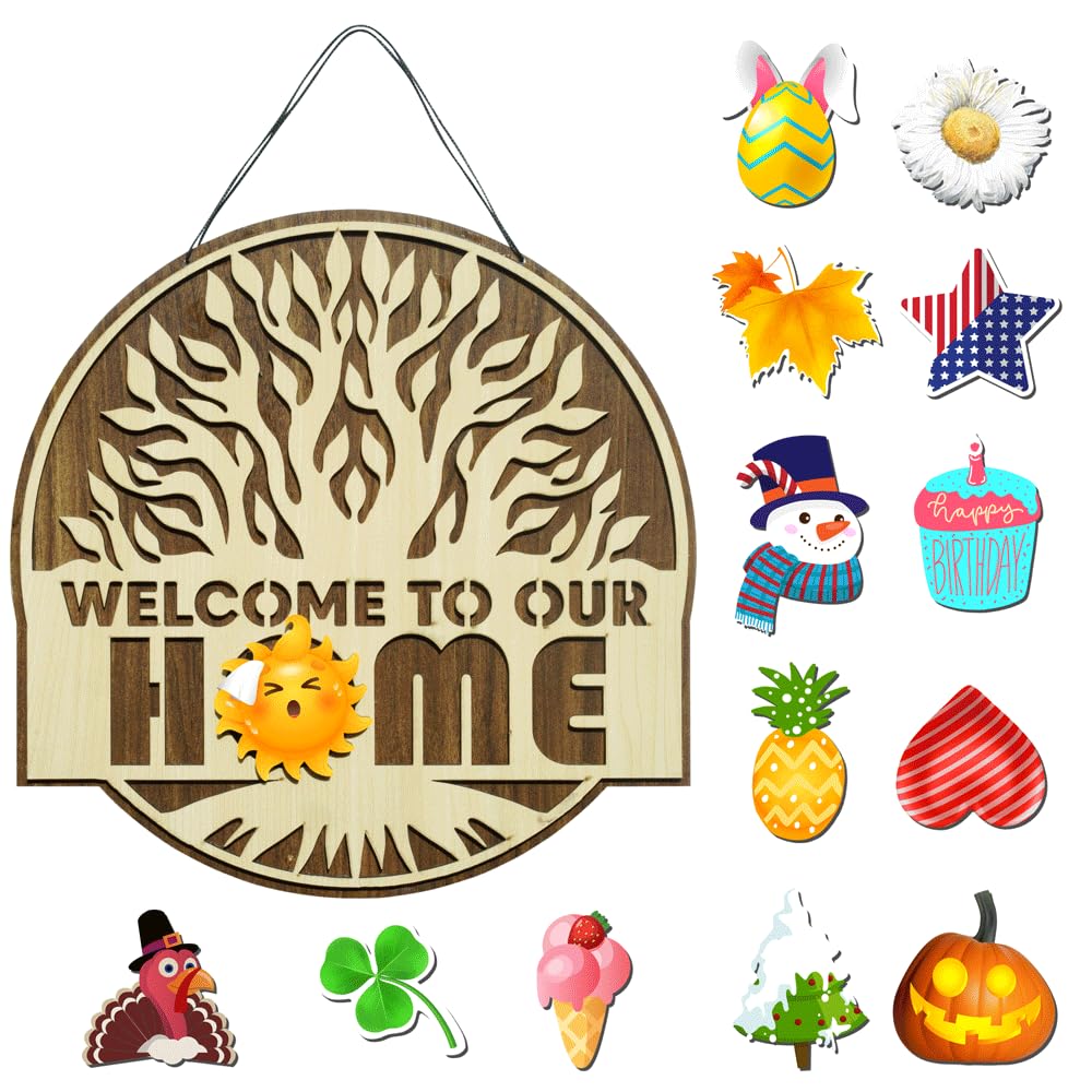 Amazon.com: LOKAUS 3D Tree Art Welcome Hanging Sign Plaque for Front ...
