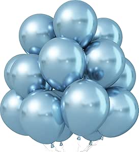 Amazon.com: Jobkoo Metallic Blue Balloons, 12Inch Chrome Light Blue Balloons 30Pcs Pastel Baby ...