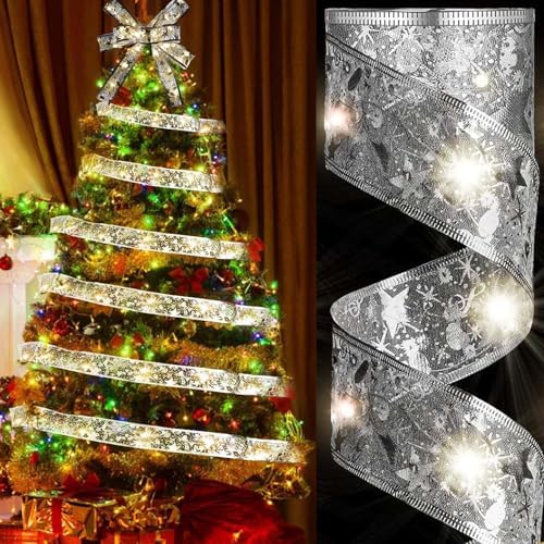 Christmas Tree Ribbon Fairy Lights, 19ft/6m 60 LED Shining Ribbon ...