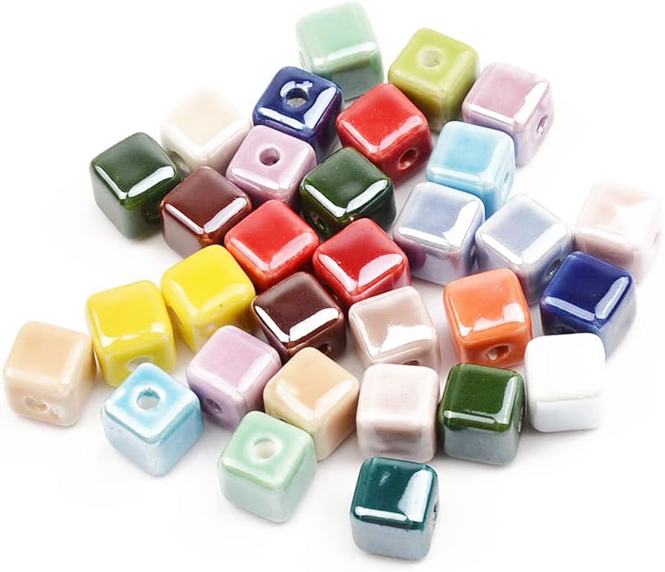 Amazon.com: 50 Pcs Ceramic Cube Shaped Beads Loose Spacer Porcelain ...