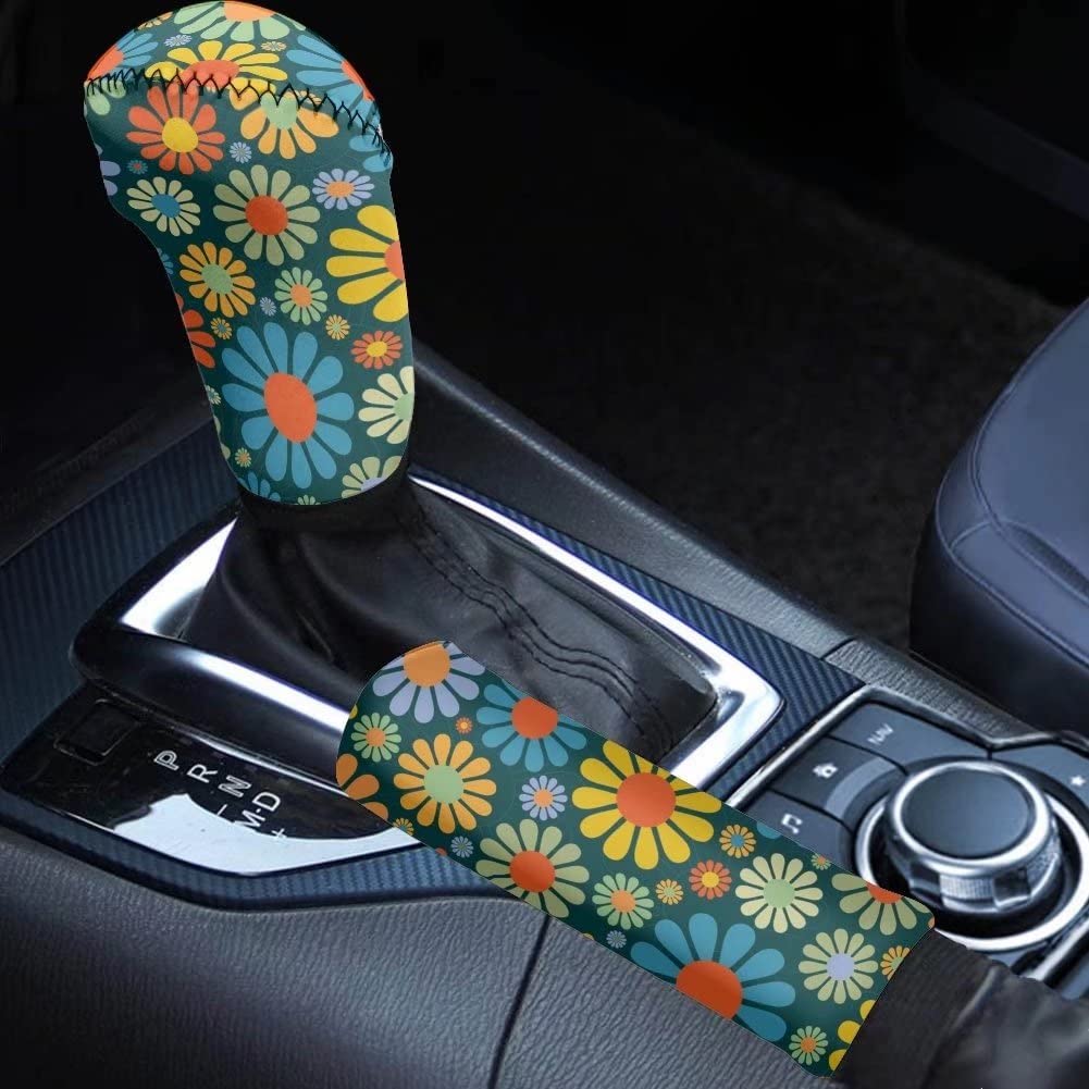 Snapklik.com : Colorful Daisy Flower Car Handbrake Cover Car Shift Knob ...