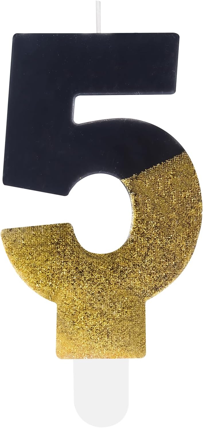 Amazon.com: Hongplus Black Gold Glitter 5th Birthday Candles, Number 5 ...