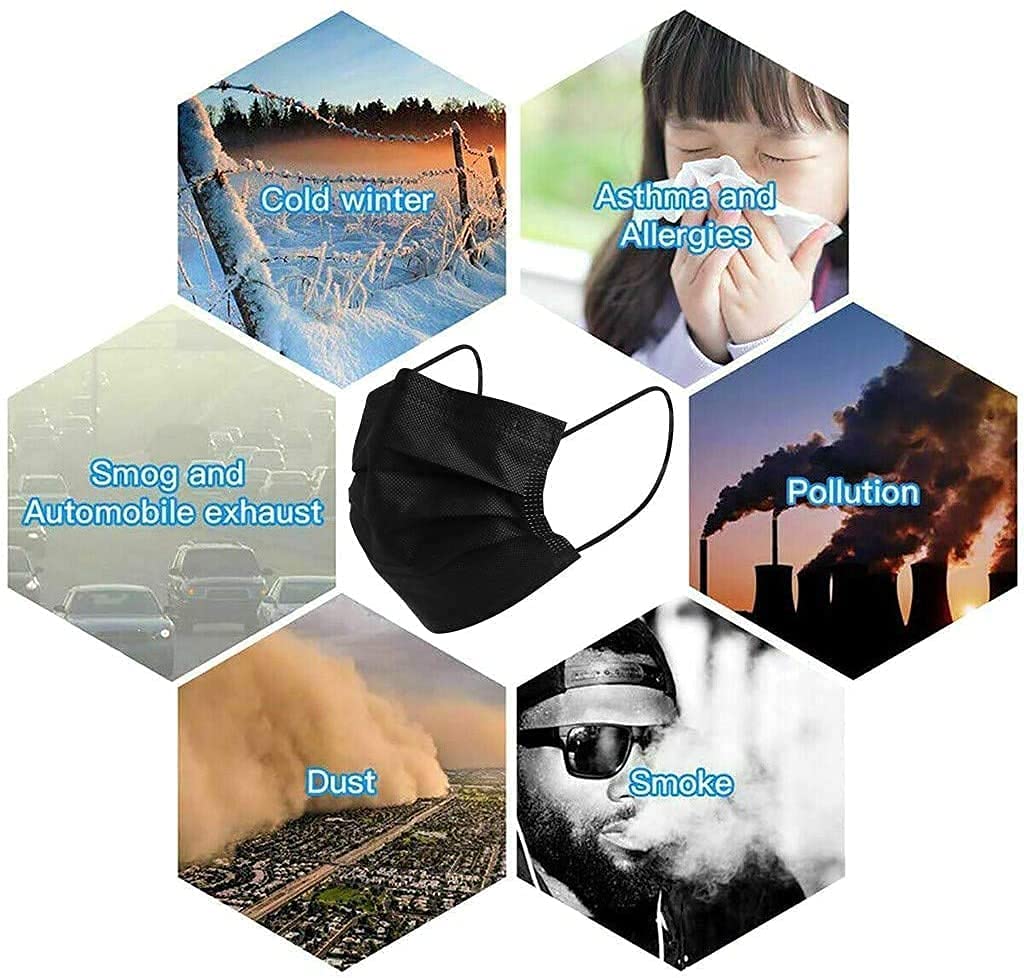 Black Disposable Face Masks 100 Pack Disposable Face Masks 3 Ply Black ...