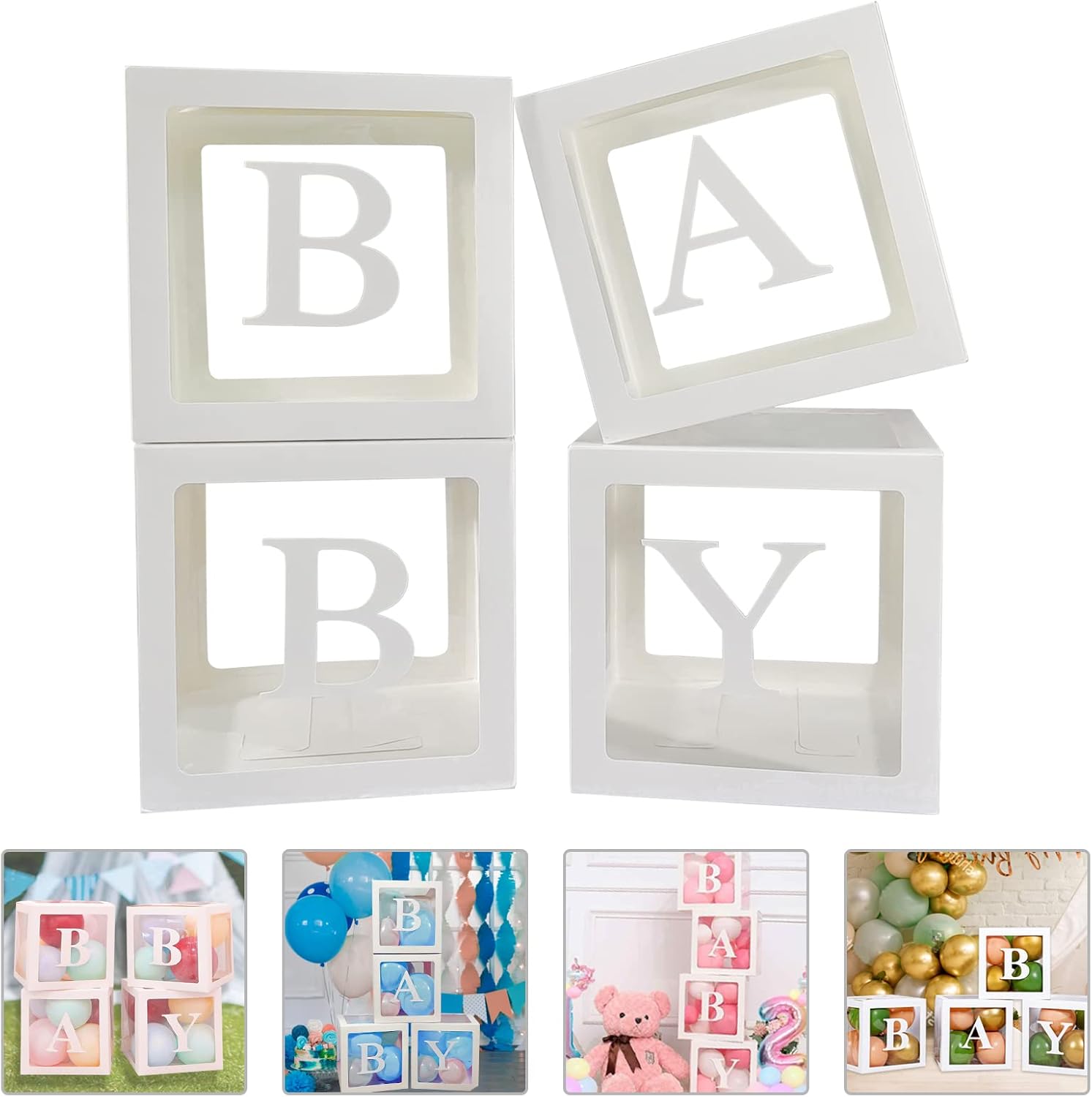 Amazon.com: PERPAOL Baby Boxes with Letters for Baby Shower, 4pcs White ...