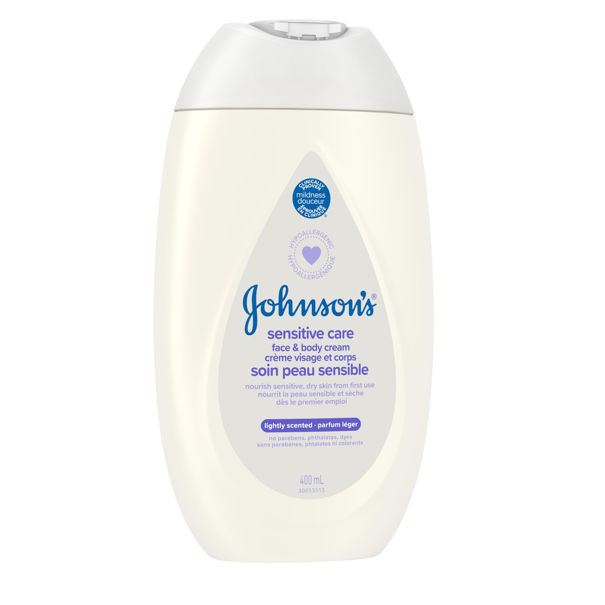 Johnson’s Sensitive Care Face & Body Baby Cream, Lightly Scented ...