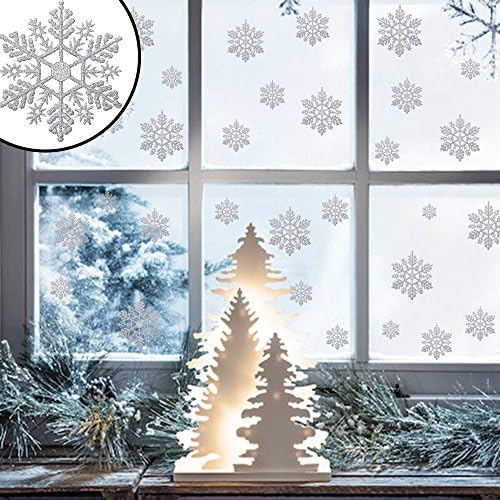 KEYIDO 110Pcs Glitter Snowflakes Window Stickers Silver Snowflake ...