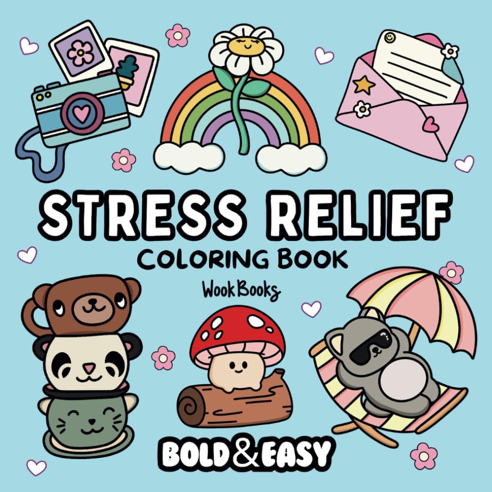 Amazon.com: Bold and Easy Stress Relief Coloring Book: Big and Simple ...