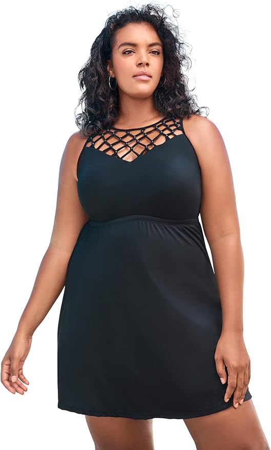 Swimsuits For All Women's Plus Size Beaded Macrame Swim Dress at Amazon ...
