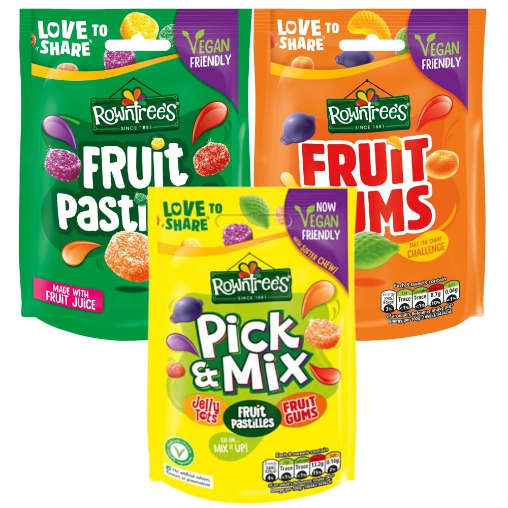 Rowntress Fruits Minis | Fruit Gums 150g, Fruit Pastilles 143g, and ...