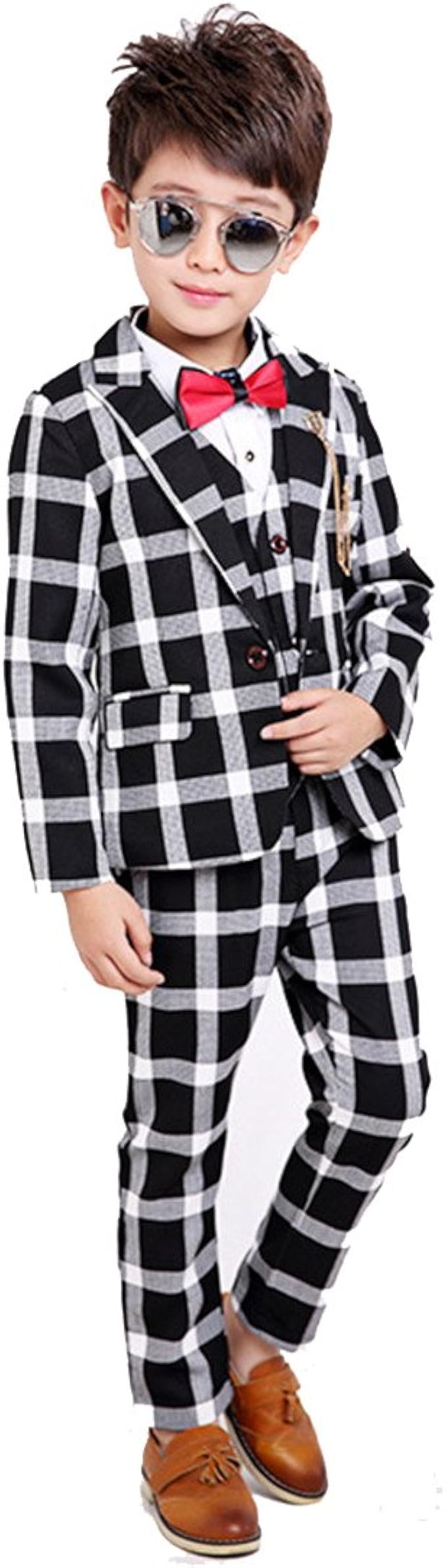 Amazon.com: Gele Boy 4 Pieces Plaid Formal Suit Set,Vest+Pants+Blazer ...