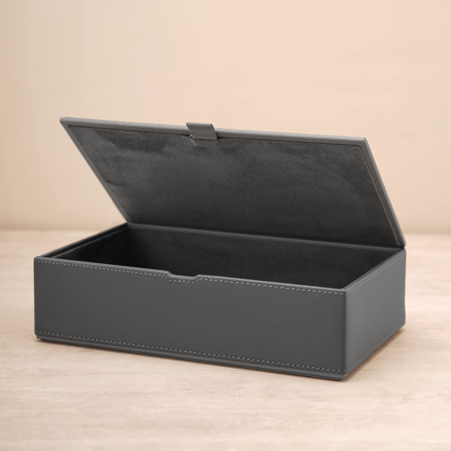 Pure Home + Living Grey Faux Leather Storage Box with Lid : Amazon.in ...