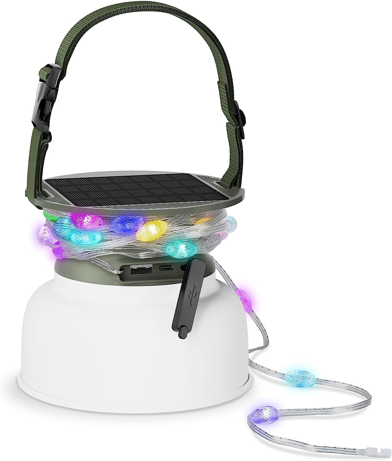 Outdoor Solar Camping Light with RGB String Lights, Rechargeable ...
