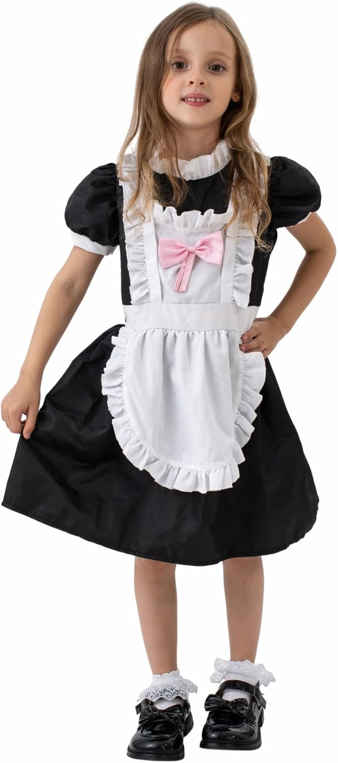 Amazon.com: French Maid Costume for Kids,Girls Coffee Waiter Cosplay ...