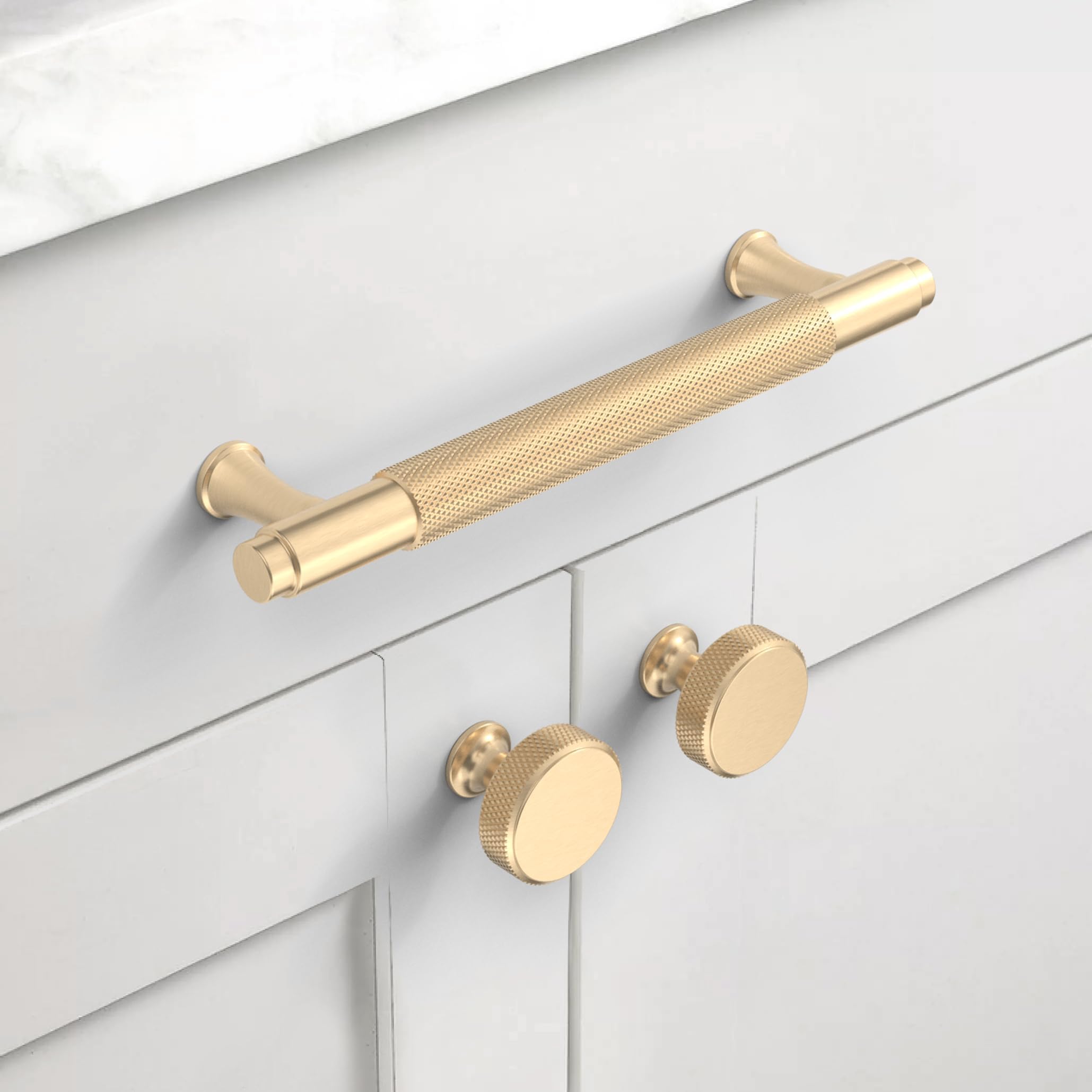 Coinkoly 10 Pack 5"(128mm) Gold Knurled Cabinet Pulls and Knobs Set ...