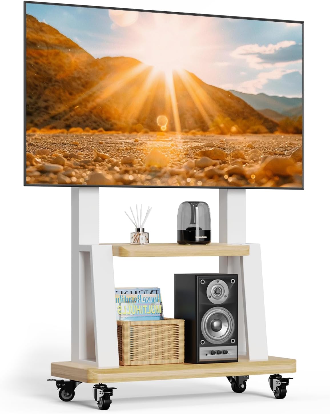 Amazon.com: Mobile TV Stand,Rolling TVs Cart on Wheels Height ...